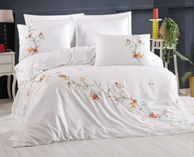 Постельное белье Dantela Vita сатин с вышивкой Felicita beyaz белый ...